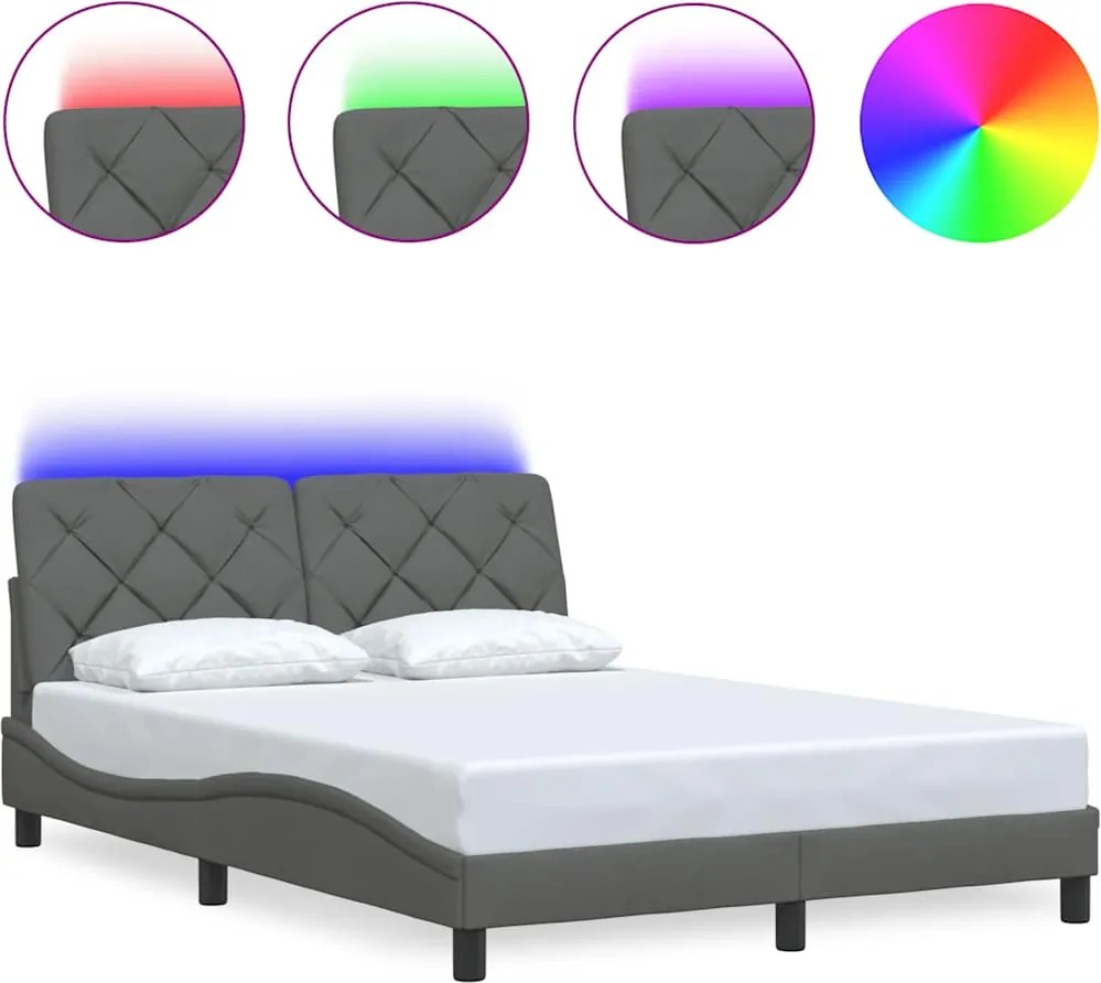 Rám postele s LED bez matrace Tmavě šedá 140x190 cm Látka 3310665