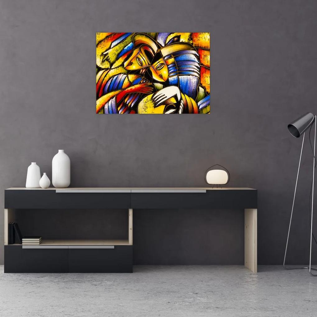 Skleněný obraz - Olejomalba, milenci (70x50 cm)