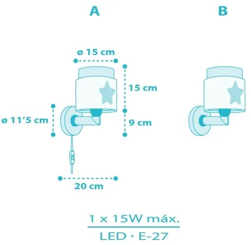 Dalber 76019T - Dětské nástěnné svítidlo BABY DREAMS 1xE27/15W/230V modrá