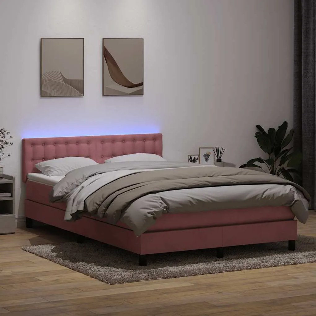 Box spring postel s matrací a LED růžová 160x210 cm samet 3317276