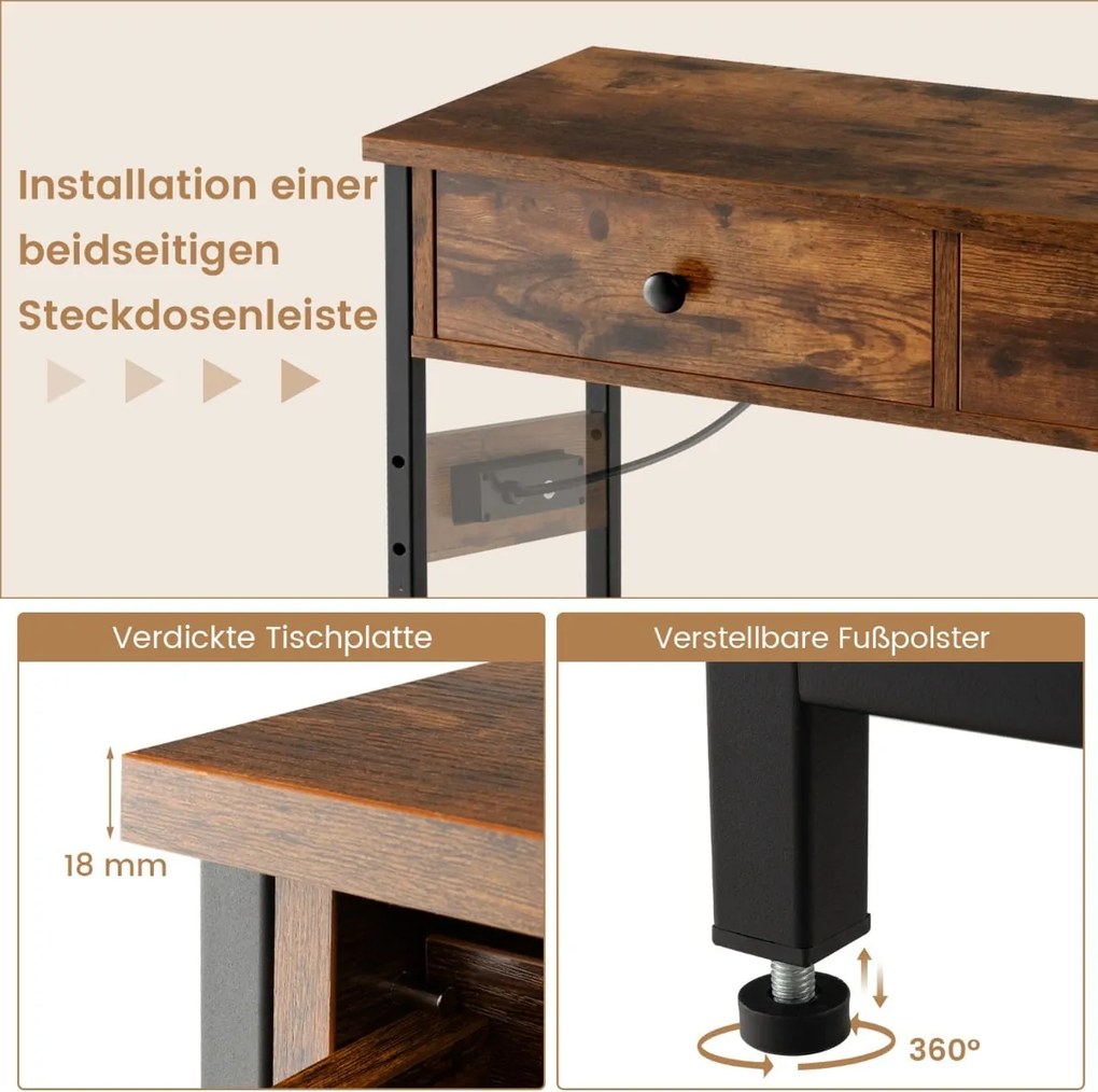 Costway Stolní nabíjecí stanice Entryway se 2 zásuvkami a 2 kovovými mřížkovými