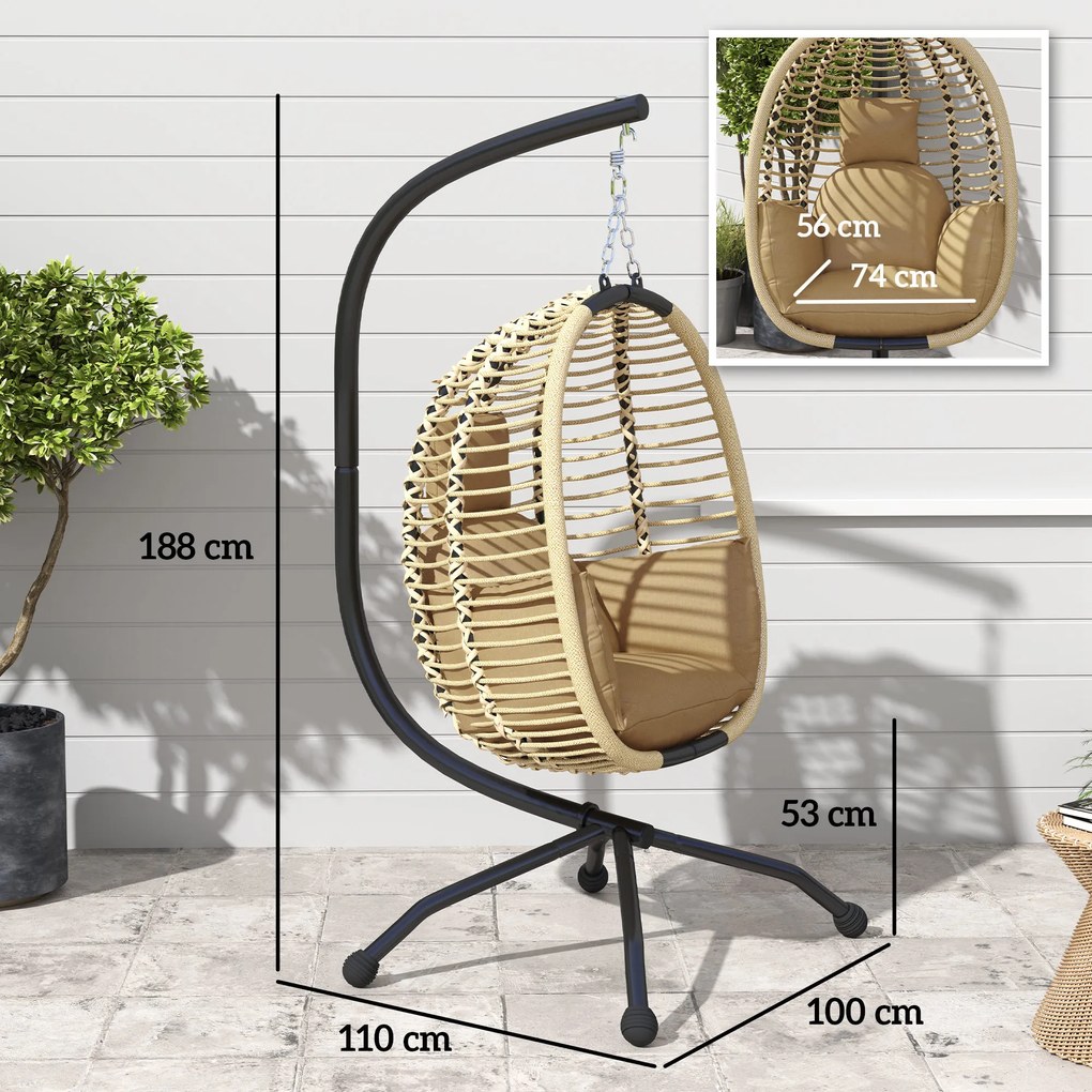 Závěsné křeslo se stojanem, zahradní houpací křeslo, skládací koš, polstr 20 cm, nosnost 120 kg, béžové