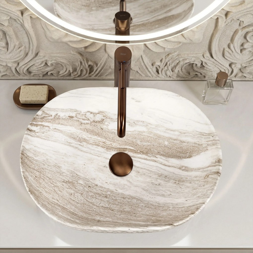 Rea Oktawia Saturn, umyvadlo na desku 500x355x150 mm, imitace kamene, REA-U3529