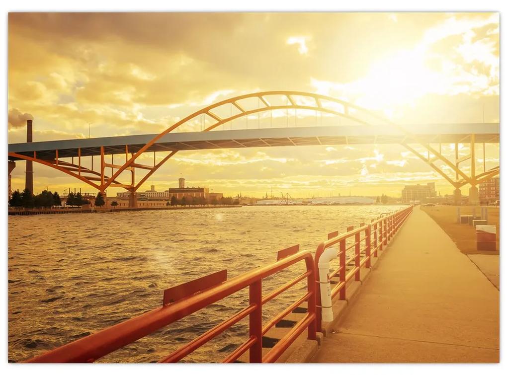 Skleněný obraz mostu se západem slunce (70x50 cm)