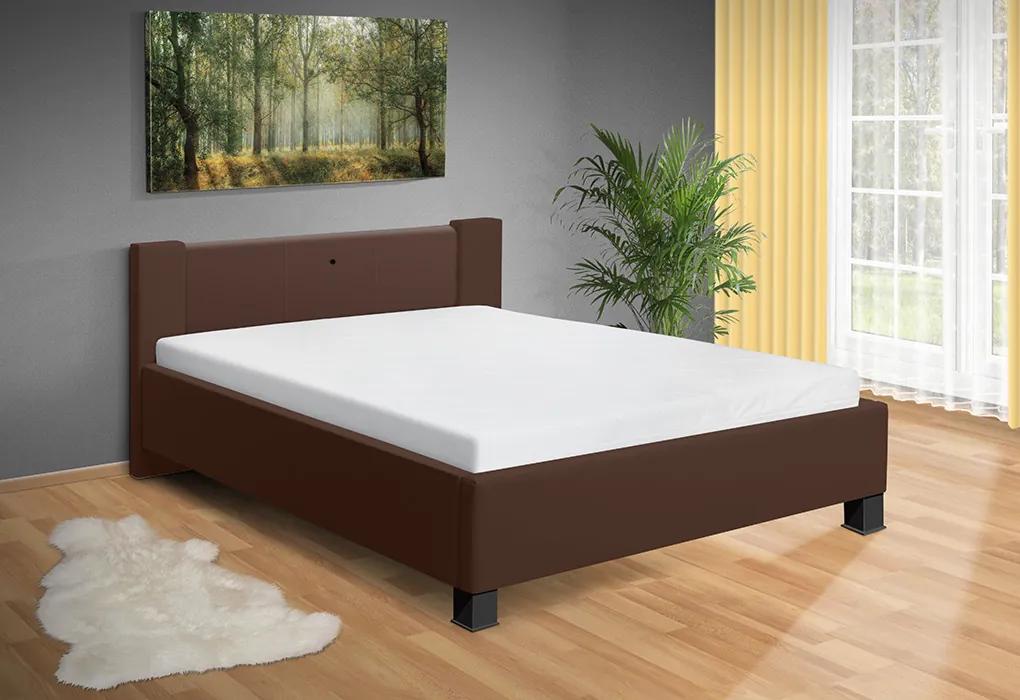 Nabytekmorava Manželská postel Luna 160x200 cm s LED světlybez matrace, Barva postele: eko hnědá, Úložný prostor: s úložným prostorem