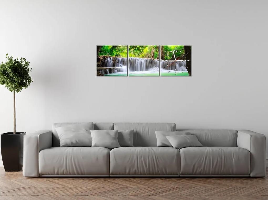 Gario Obraz s hodinami Thajsko a vodopád v Kanjanaburi - 3 dílný Rozměry: 30 x 90 cm