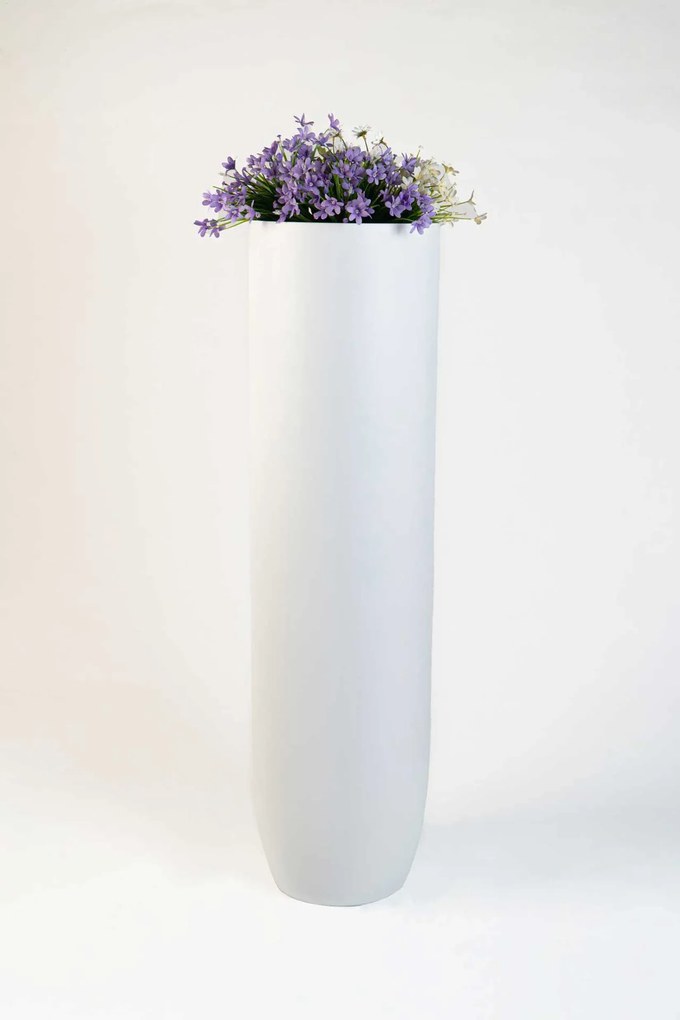 Vysoký květináč SOLERIO, sklolaminát, výška 120 cm, bílý mat, outlet