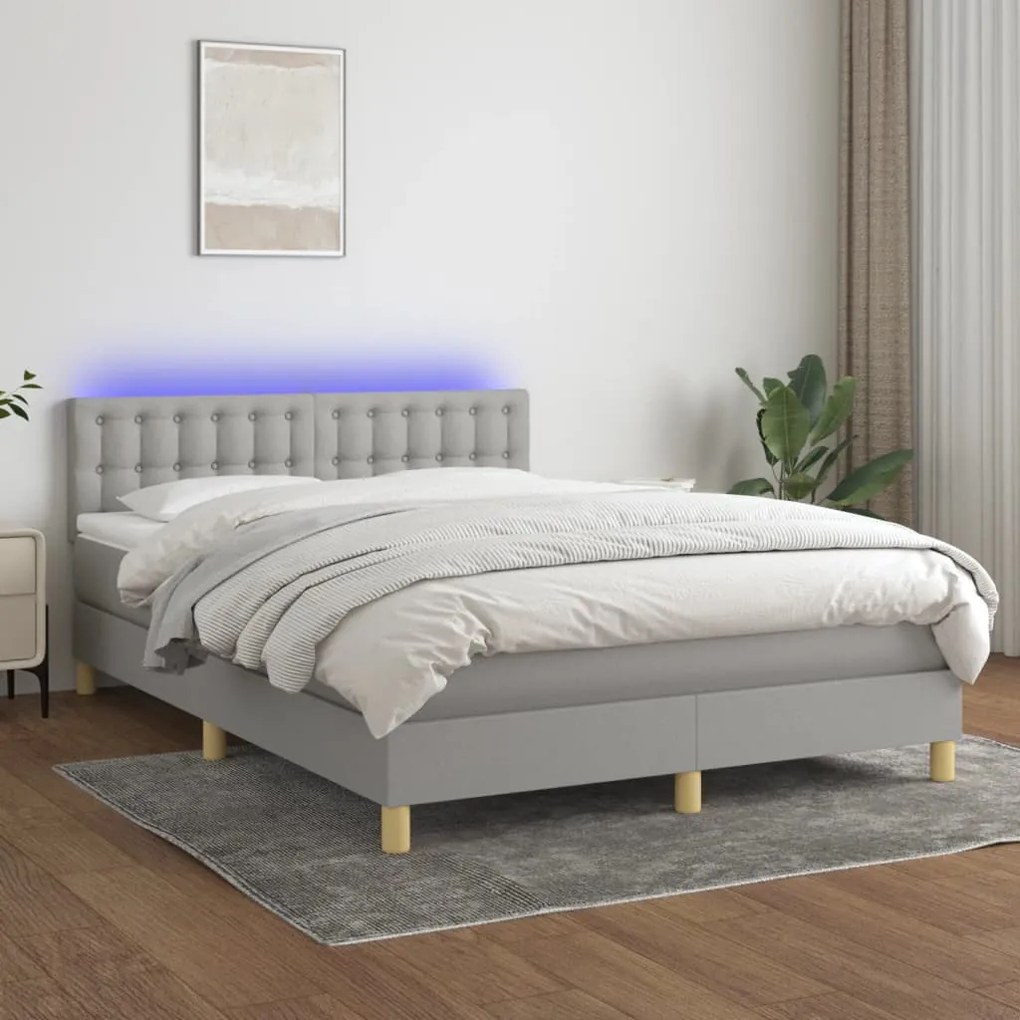 Box spring postel s matrací a LED světle šedá 140x190 cm textil 3134029