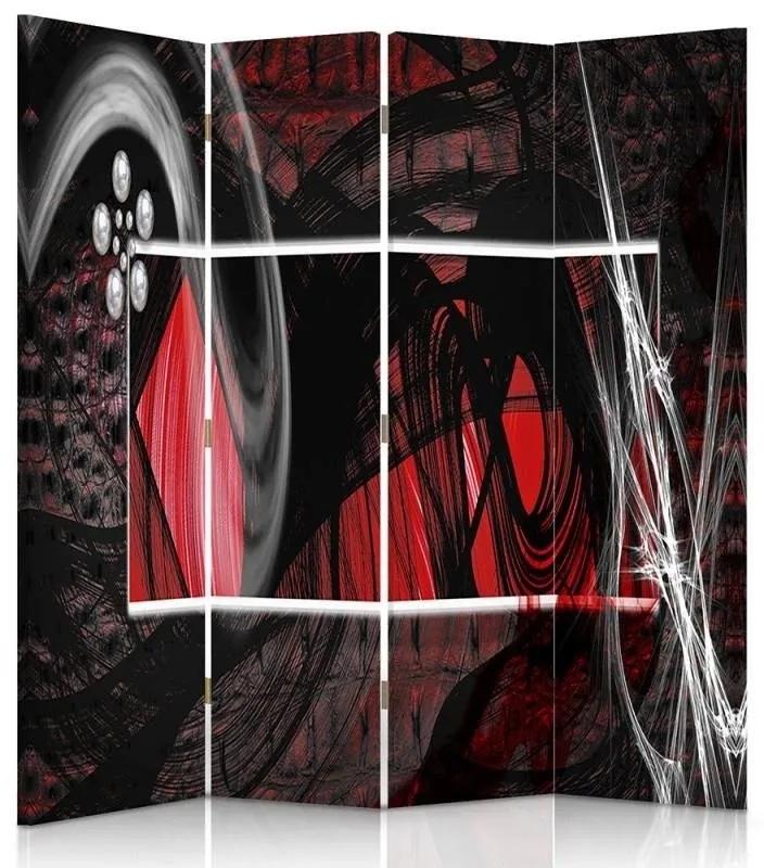 Ozdobný paraván Červená abstrakce - 145x170 cm, čtyřdílný, obustranný paraván 360°