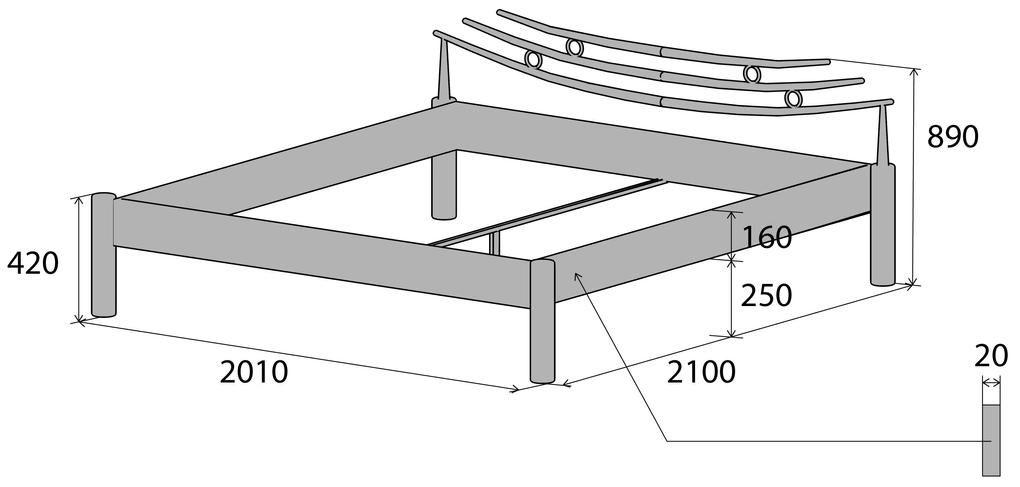 Nábytek ATIKA s.r.o. Kovová postel NAN JING Povrchová úprava: stříbrná RAL 9006, Rozměr: 140 x 200 cm