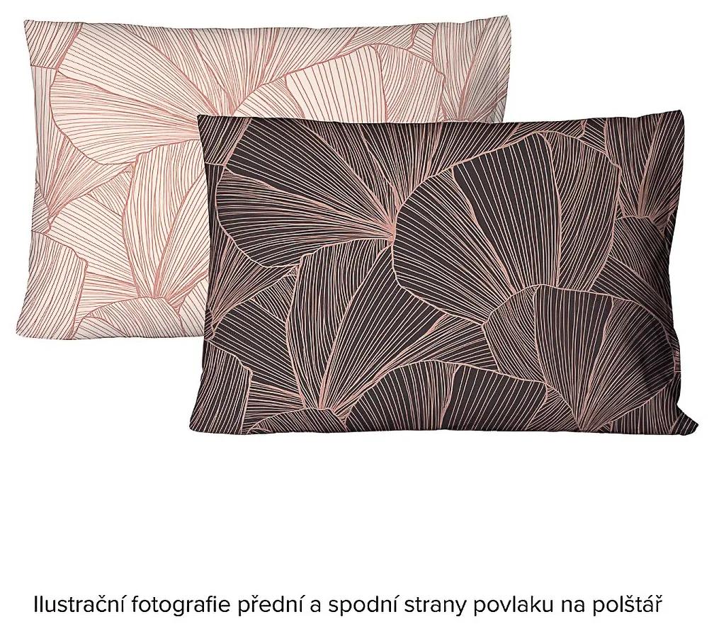 Matějovský povlečení FLOP, pudrové listy na antracitové, bavlna hladká, 140x200cm + 70x90cm