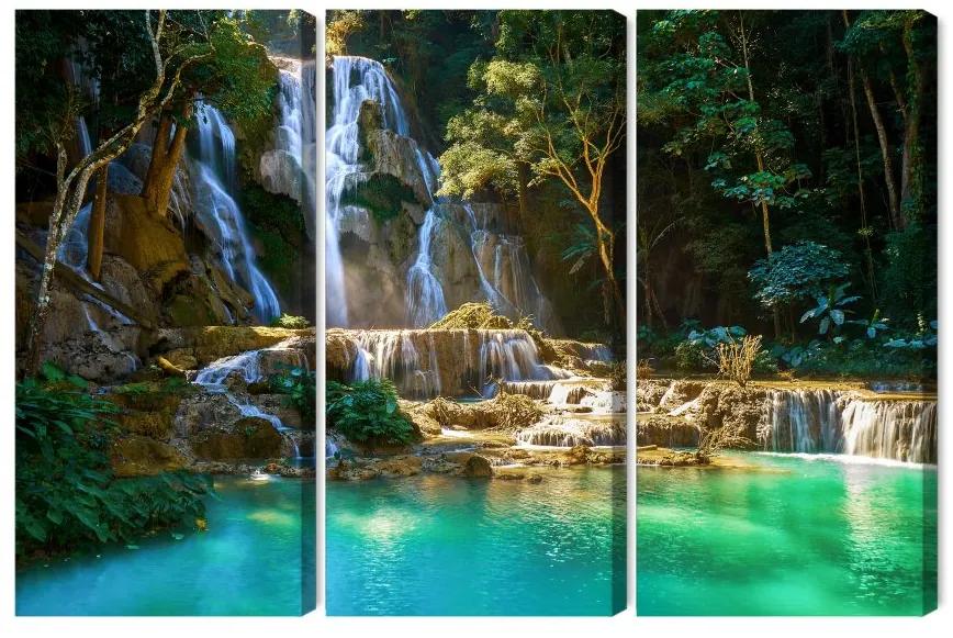 Vícedílný obraz Vodopád Kuang Si Nedostatek Nedostatek Přírodní plátno 60x40