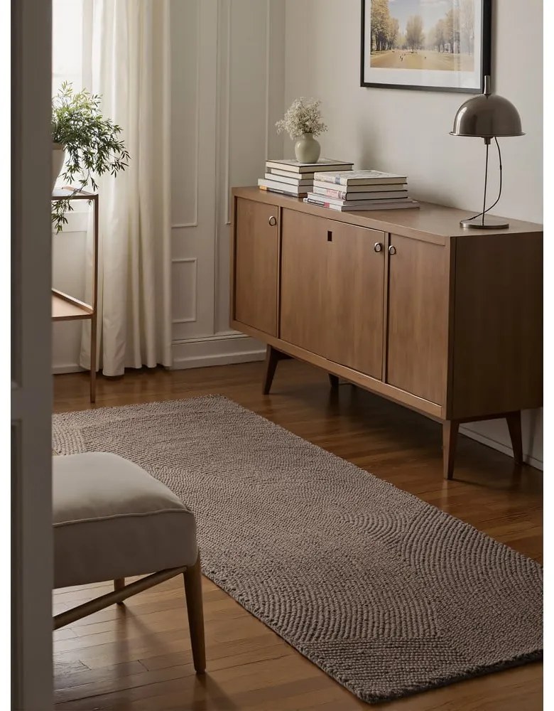 Taupe ručně tkaný vlněný běhoun 80x200 cm Calmio – Hanse Home