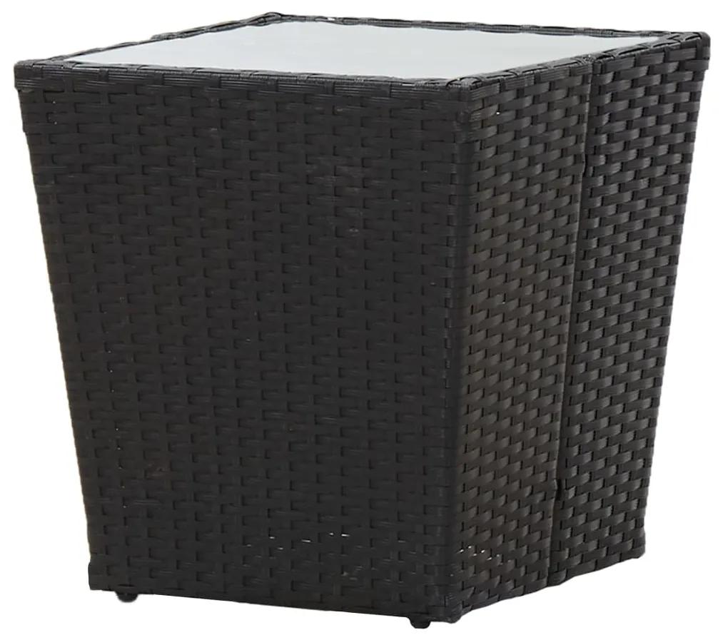 Čajový stolek černý 41,5 x 41,5 x 43 cm polyratan tvrzené sklo - Default Title