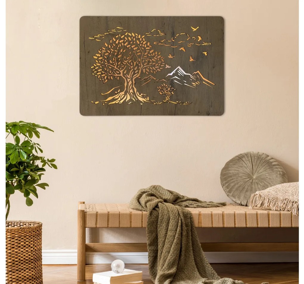 Li-Go "Dva duby" světelný obraz s baterií 90x62cm varianta ovládání: manuál/pohybové čidlo, provedení povrchu: jedle