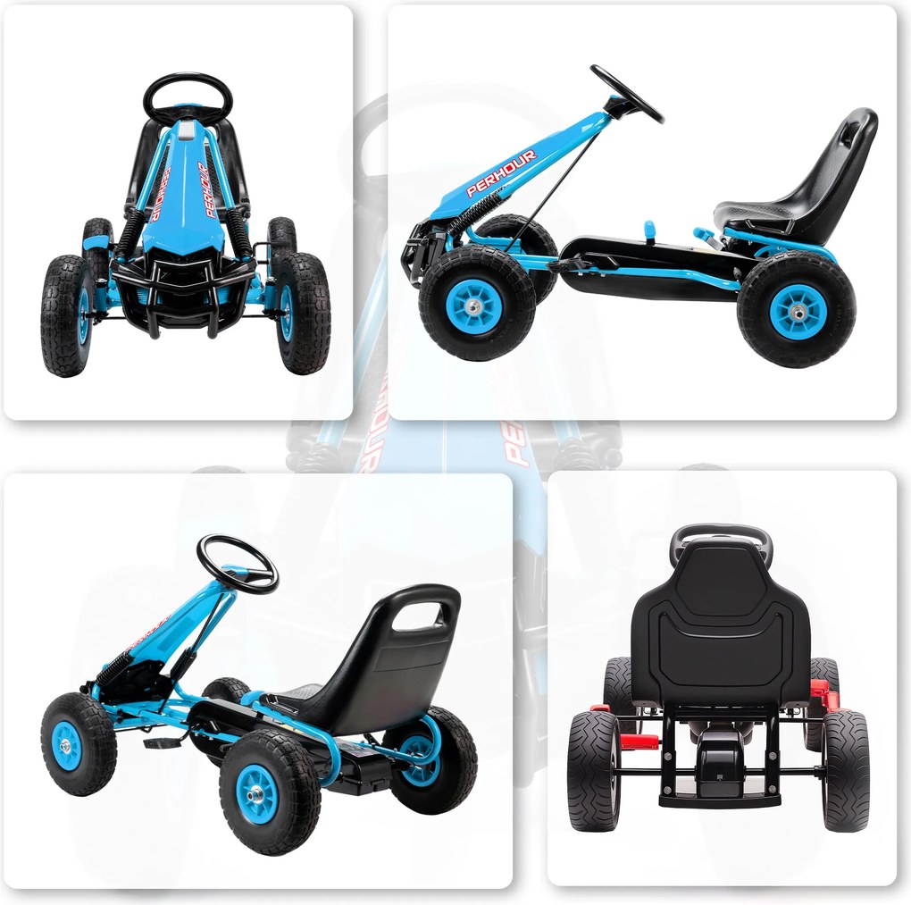 AIYAPLAY Pedálový gokart pro děti, výškově nastavitelné sedadlo, EVA kola, brzda, spojka, 3-8 let, modrá