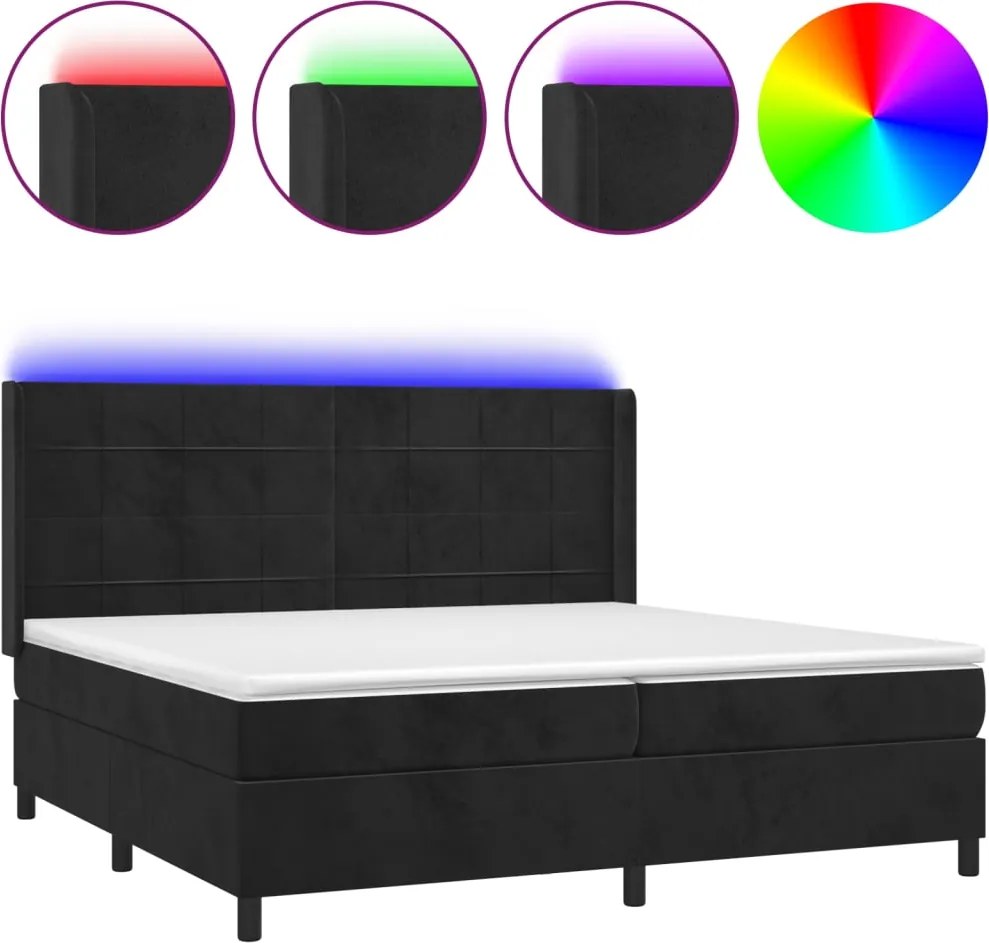 Box spring postel s matrací a LED černá 200x200 cm samet 3139585