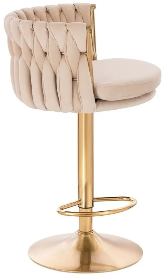 LuxuryForm DESIGN Barová židle LYON VELUR na zlaté kulaté podstavě - krémová
