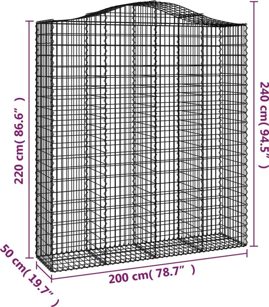 vidaXL Klenuté gabionové koše 4 ks 200x50x220/240cm pozinkované železo [3145768]