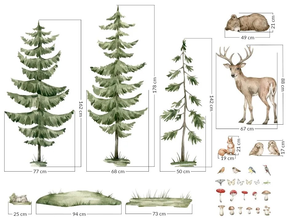 lovel.cz Sada samolepky na zeď Forest DK470 - les a zvířátka 32 částí