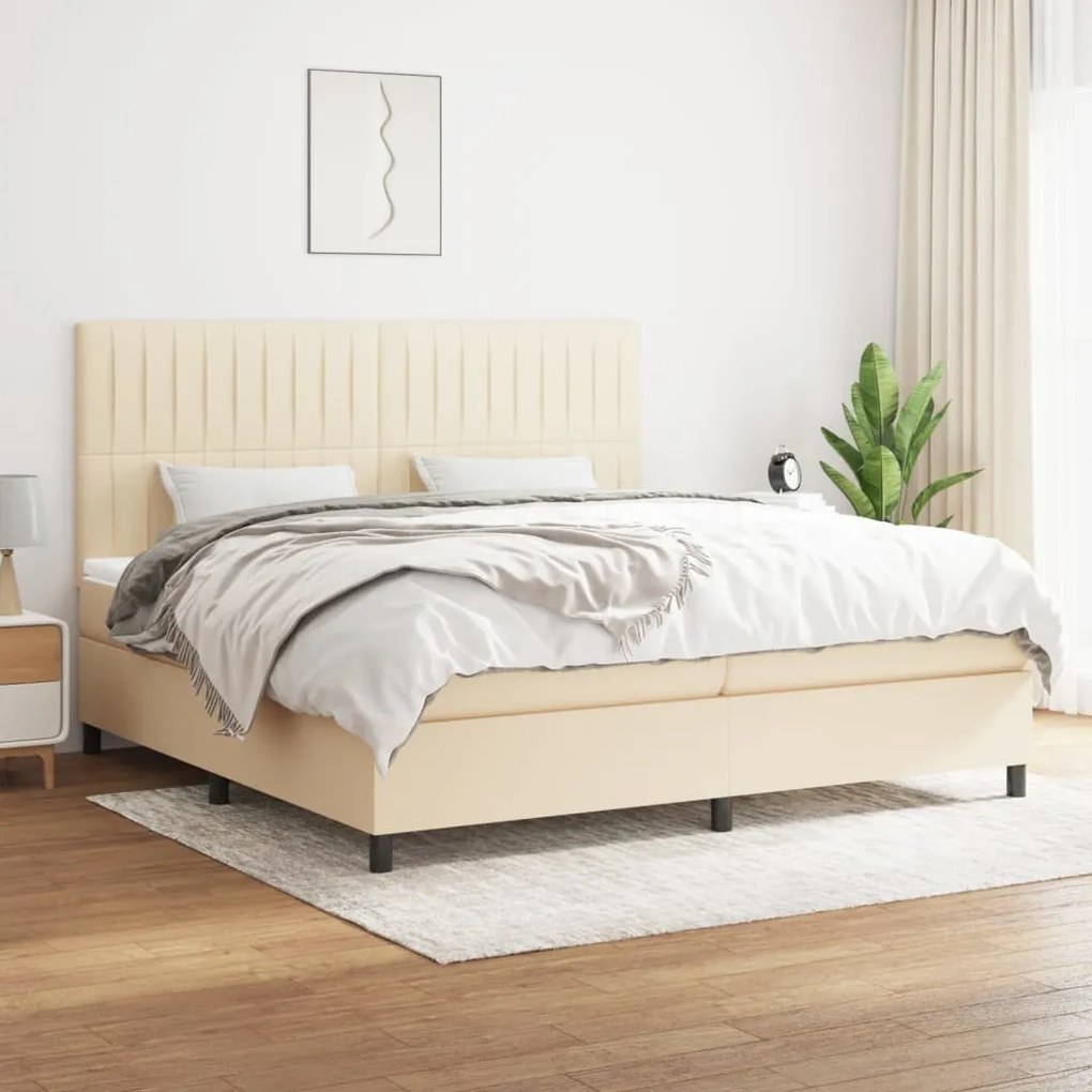 Box spring postel s matrací krémová 200x200 cm textil 3141966