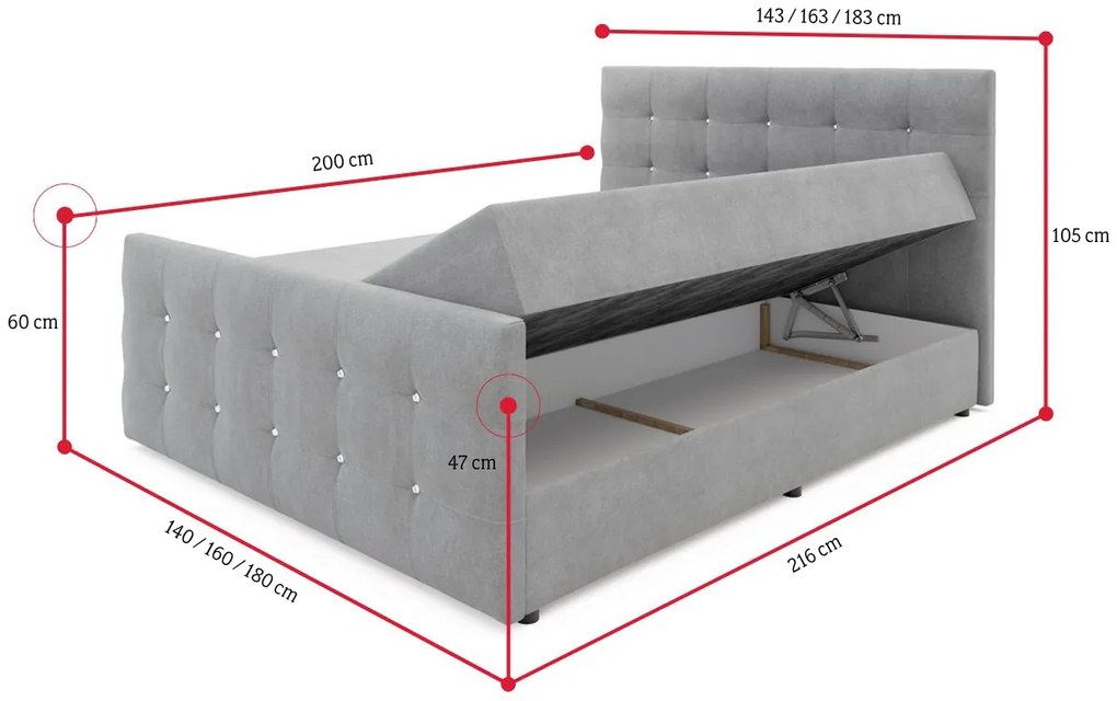 Čalouněná postel boxspring KLEO, 160x200, cosmic 100