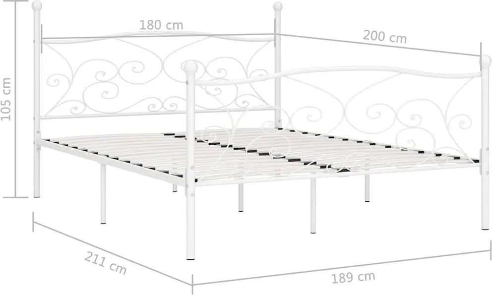 Rám postele s laťkovým roštem bílý kov 180 x 200 cm 284452