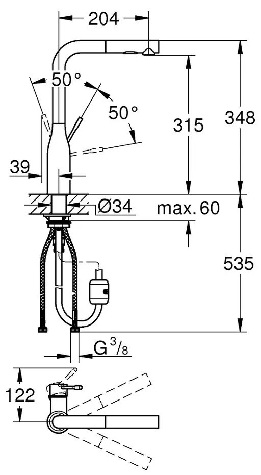 Grohe Essence - Páková dřezová baterie, DN 15, kartáčovaný Hard Graphite 30270AL0