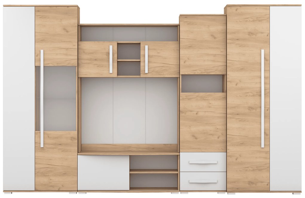 IDZ Obývací stěna LAURA, 320 cm Zlatý dub / Bílá