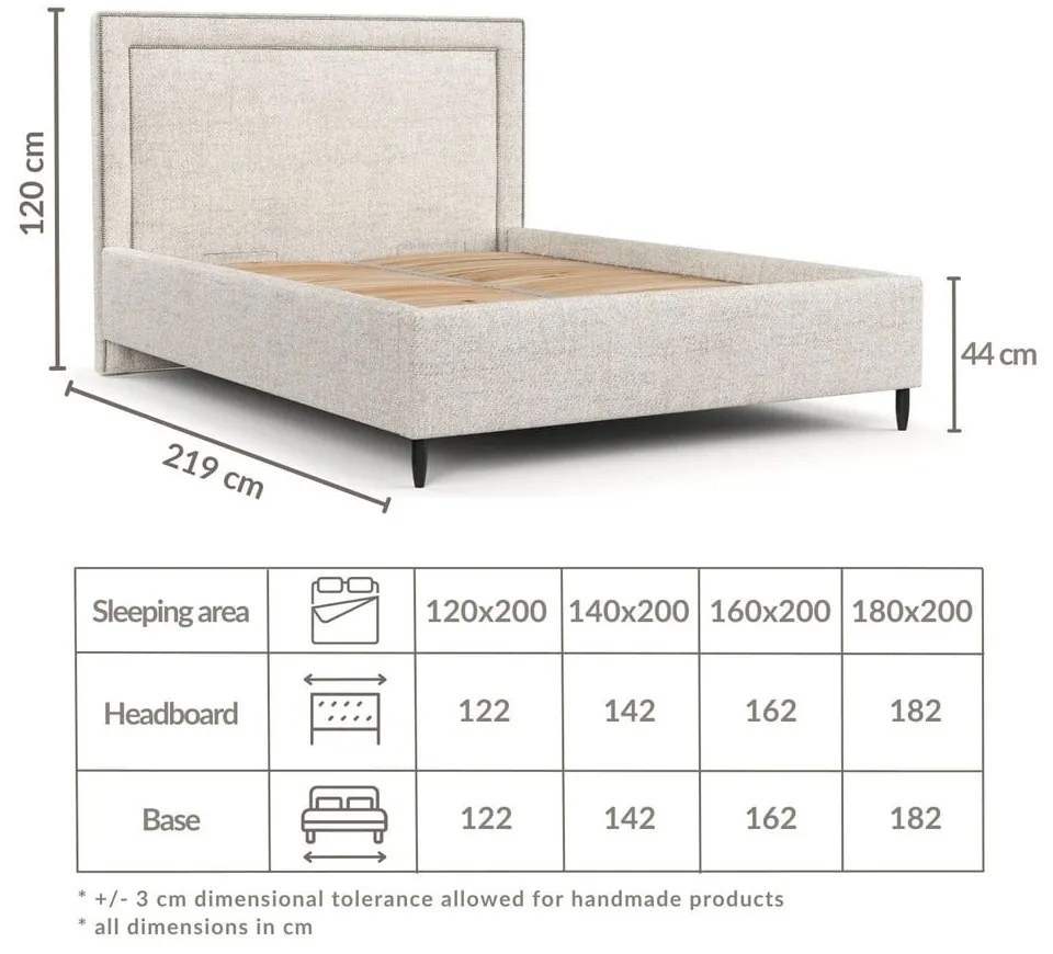 Světle šedá čalouněná dvoulůžková postel s úložným prostorem s roštem 140x200 cm Baleine – Maison de Rêve