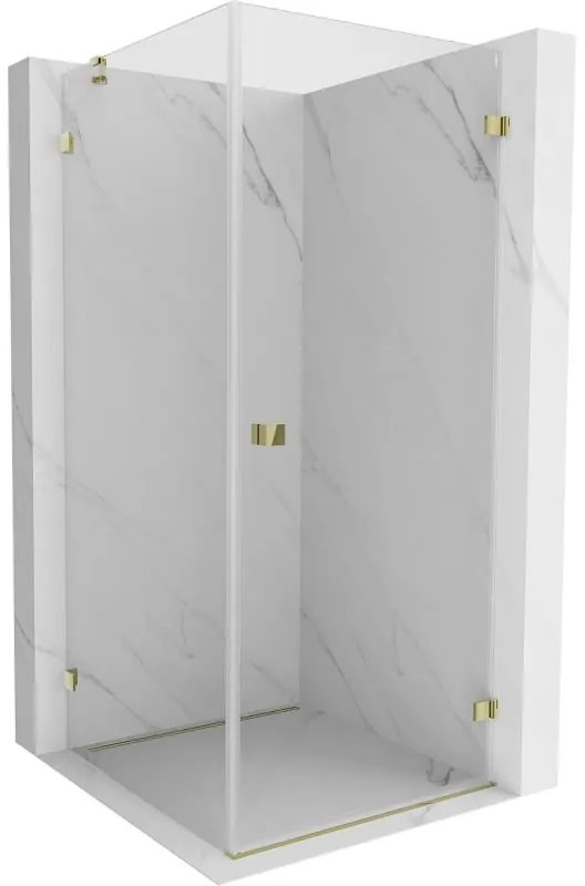 Mexen Lunar-B, pravostranný výklopný sprchový kout 80 x 80 cm, 8mm čiré sklo, zlatý profil, 832-080-080-50-00-P