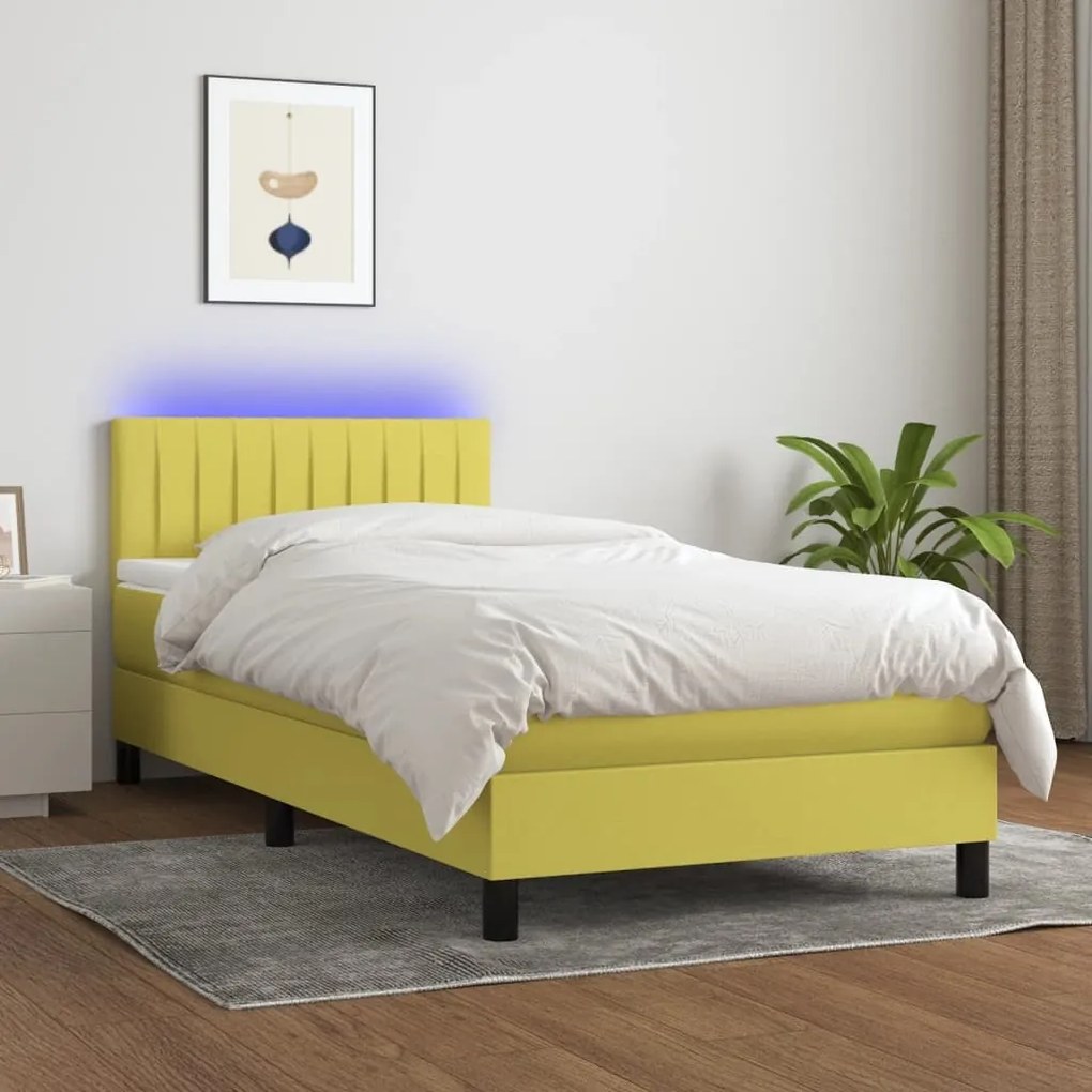 vidaXL Box spring postel s matrací a LED 90x200 cm textil [3133288] Barva: tmavě hnědá