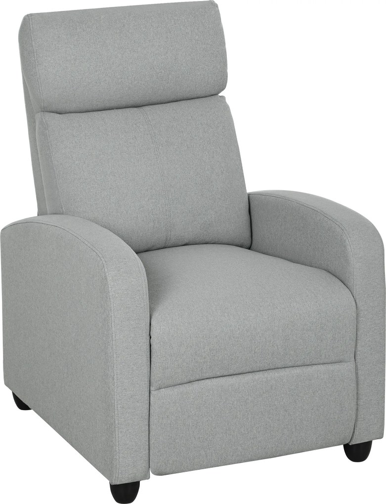 HOMCOM Relaxační křeslo, nastavitelné 135°, vysouvací podnožka, polstrovaná opěradla, lněný/polyester, světle šedá