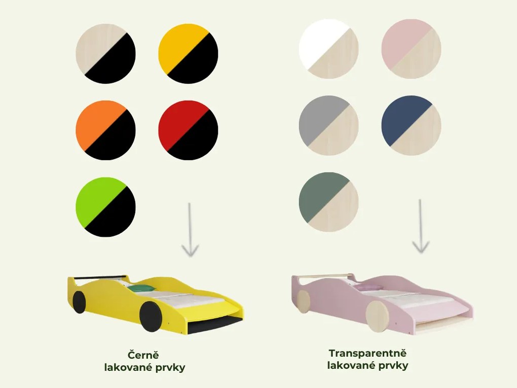 Benlemi Dětská auto postel ve tvaru FERRARI F40 80x160 cm Zvolte barvu: Šalvějová zelená - transparentní