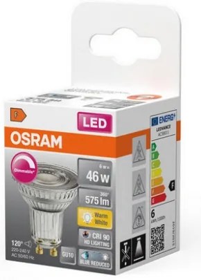 LED žárovka GU10 PAR16 OSRAM 6W (46W) teplá bílá (2700K) reflektor 120° stmívatelná