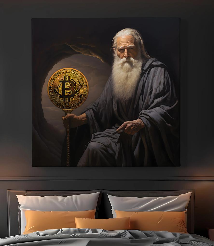 Obraz na plátně - Bitcoin strážce s žezlem FeelHappy.cz Velikost obrazu: 120 x 120 cm
