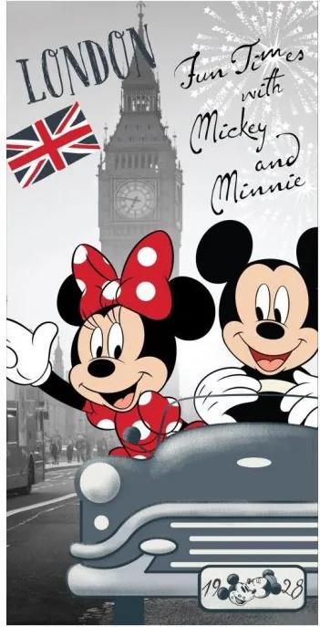 Jerry Fabrics Dětská osuška 70 × 140 cm ‒ Mickey a Minnie v Londýně