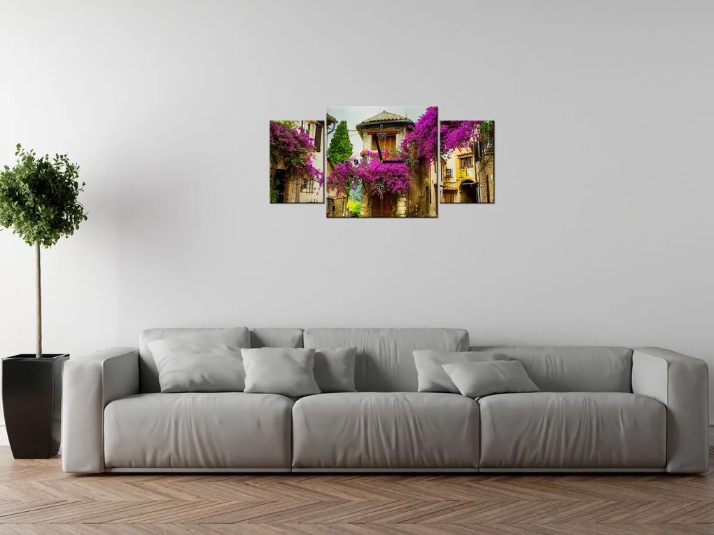 Gario Obraz s hodinami Staré město v Provence - 3 dílný Rozměry: 80 x 40 cm