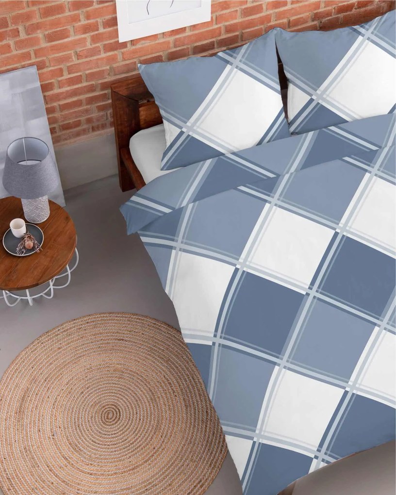 Detexpol Flanelové povlečení 220x200 modrá kostka 4955 B Flanel 2024