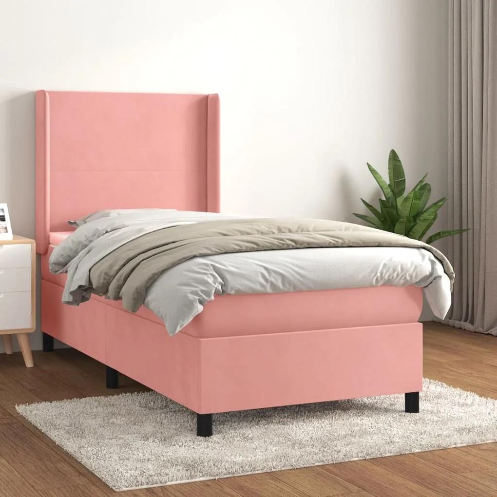 vidaXL Box spring postel s matrací 100x200 cm samet [3132543] Barva: Růžová