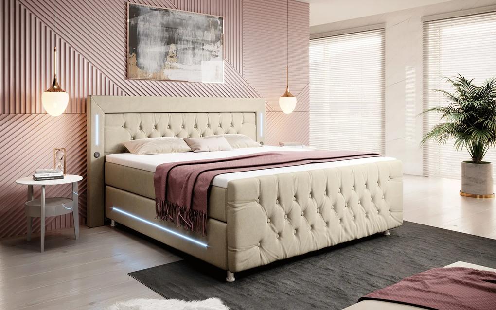 K&M postele Boxspring postel PARADISE bez úložného prostoru s LED a USB Velikost postele: 180 × 200 cm, Výběr matrace: Taštičková zónová matrace - mě…