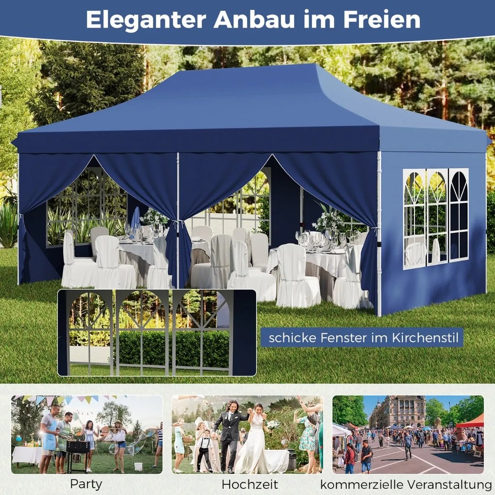 Costway Pavilon skládací pavilon s 6 odnímatelnými bočními stěnami a – modrý