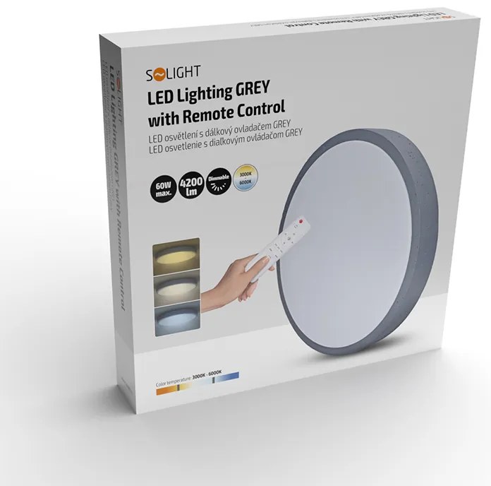 Solight LED osvětlení s dálkovým ovladačem Grey, 60W, 4200lm, 49cm, změna chromatičnosti, stmívatelné