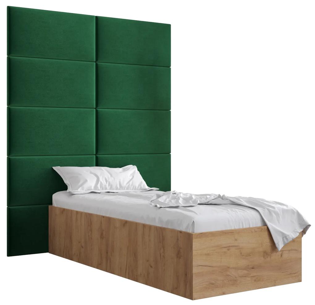 Jednolůžková postel s čalouněným čelem 90 cm Brittany 1 (dub craft zlatý + zelená) (s roštem). 1045866