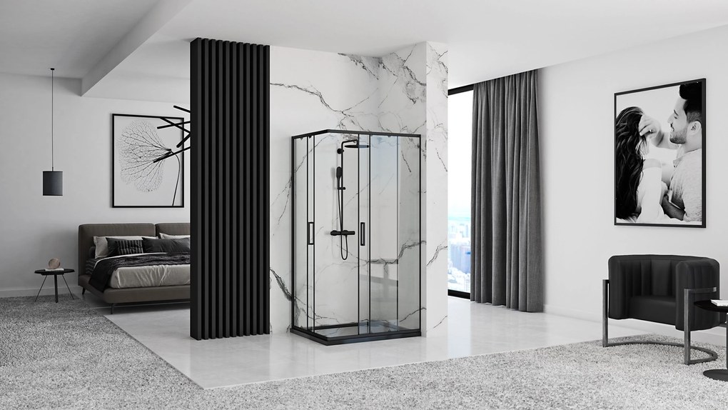 Obdélníkový sprchový kout REA PUNTO 80x100 cm, černý se sprchovou vaničkou Savoy bílá