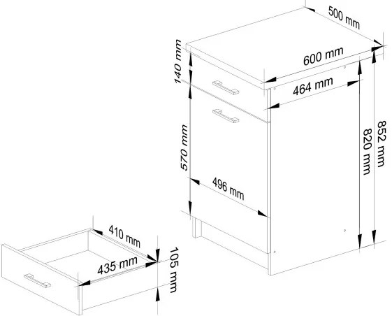Spodní kuchyňská skříňka s deskou OLIWIA S50 SZ1 bílá / beton