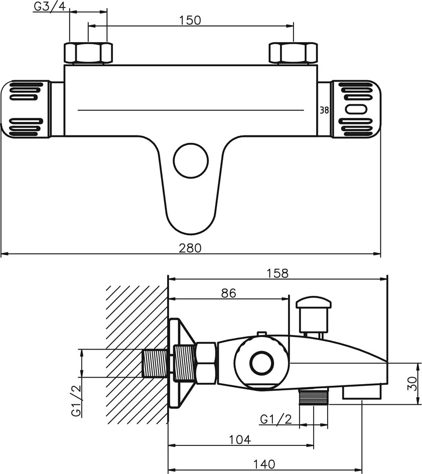 Novaservis Aquamat - Termostatická vanová baterie, chrom 2620/1,0
