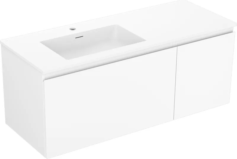 Mexen Orio, koupelnová skříňka 120 cm s levým umyvadlem Otis, 1S, 1D, bílá matná, 91A13-12047-3-BBFF01-W18L01