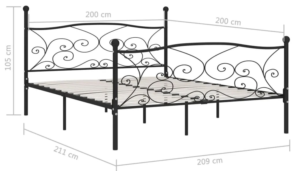 Rám postele s laťkovým roštem černý kov 200 x 200 cm,  284460