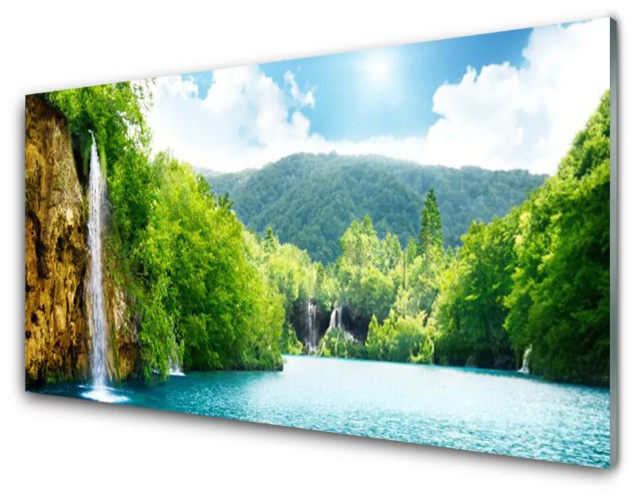 Obraz na skle Hory Les Jezero Příroda 125x50 cm